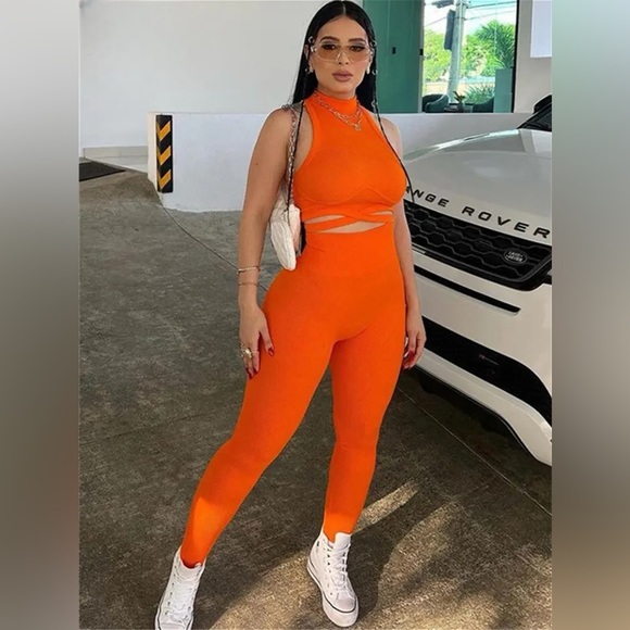 Fashion Nova | Pants & Jumpsuits | Crossroads Set In Orange Seamless Leggings Tummy Control ...
